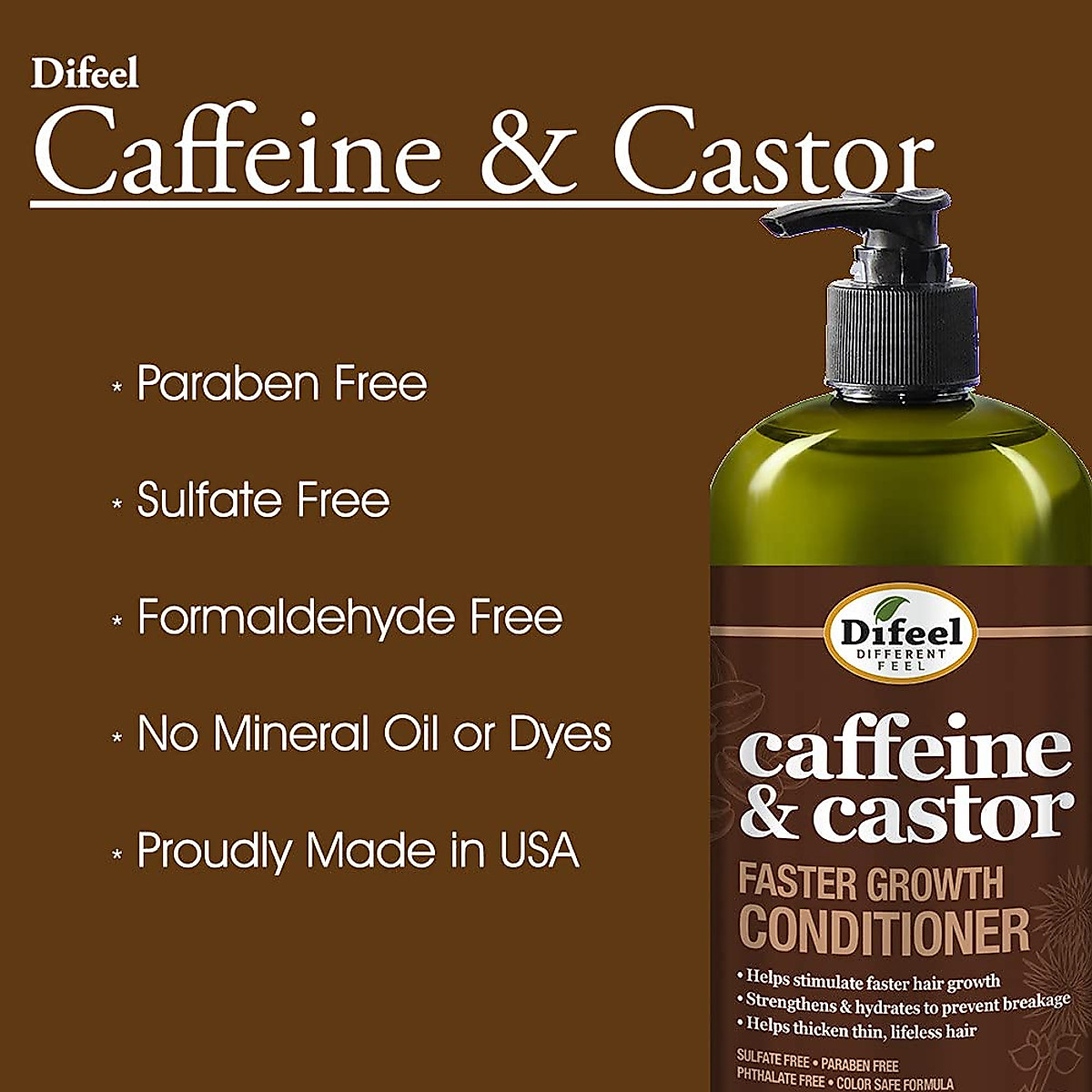 Difeel Caffeine & Castor Conditioner for Faster Hair Growth 33.8 oz.