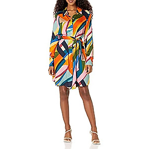 VELVET BY GRAHAM & SPENCER Women's Ayleen Picasso Print Button Up Dress, Multi, L