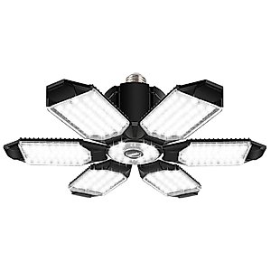 onffo LED Garage Lights, 150W Deformable LED Garage Ceiling Lights with 6 Adjustable Panels, 10000LM 6500K E26/E27 LED Shop Lights for Garage, Basement, Barn, Warehouse