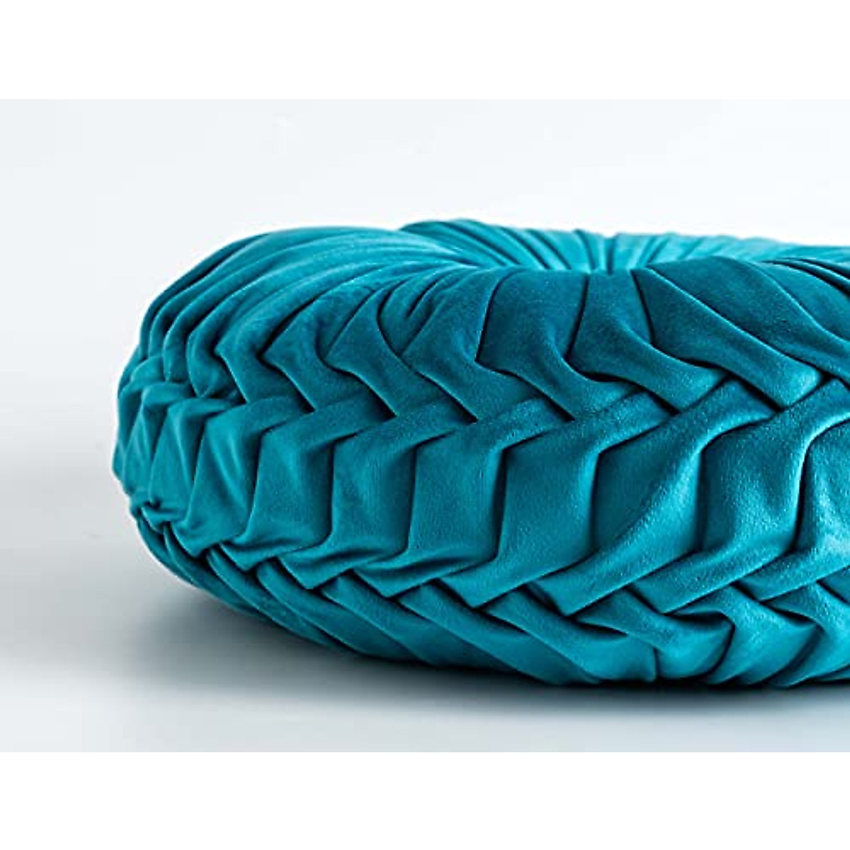 Cassiel Home Summer Home Pleated Velvet Round Throw Pillow Turqoise Summer Pintuck Decorative Pillow for Couch Sofa Bed Armchair Lounge Garden Patio Bench or Bedroom Floor Cushion 14.5 inches