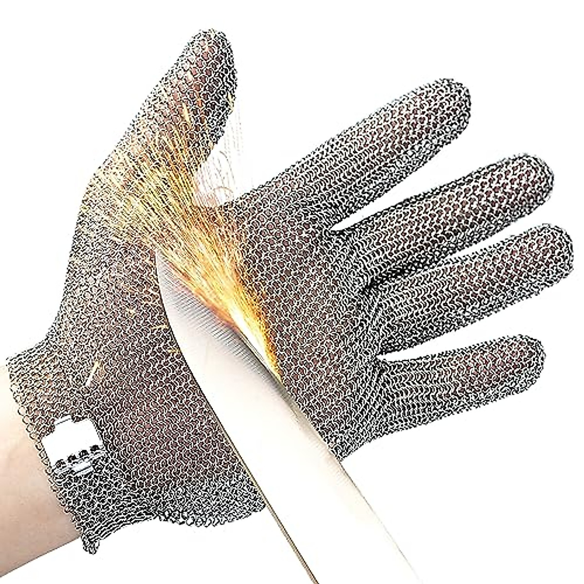 Schwer Highest Level Cut Resistant Stainless Steel Metal Mesh Chainmail Glove Butcher Glove for Meat Cutting Food Processing Knife Sharpening Oyster Shucking Kitchen Mandoline Slicing Fish Fillet（L）