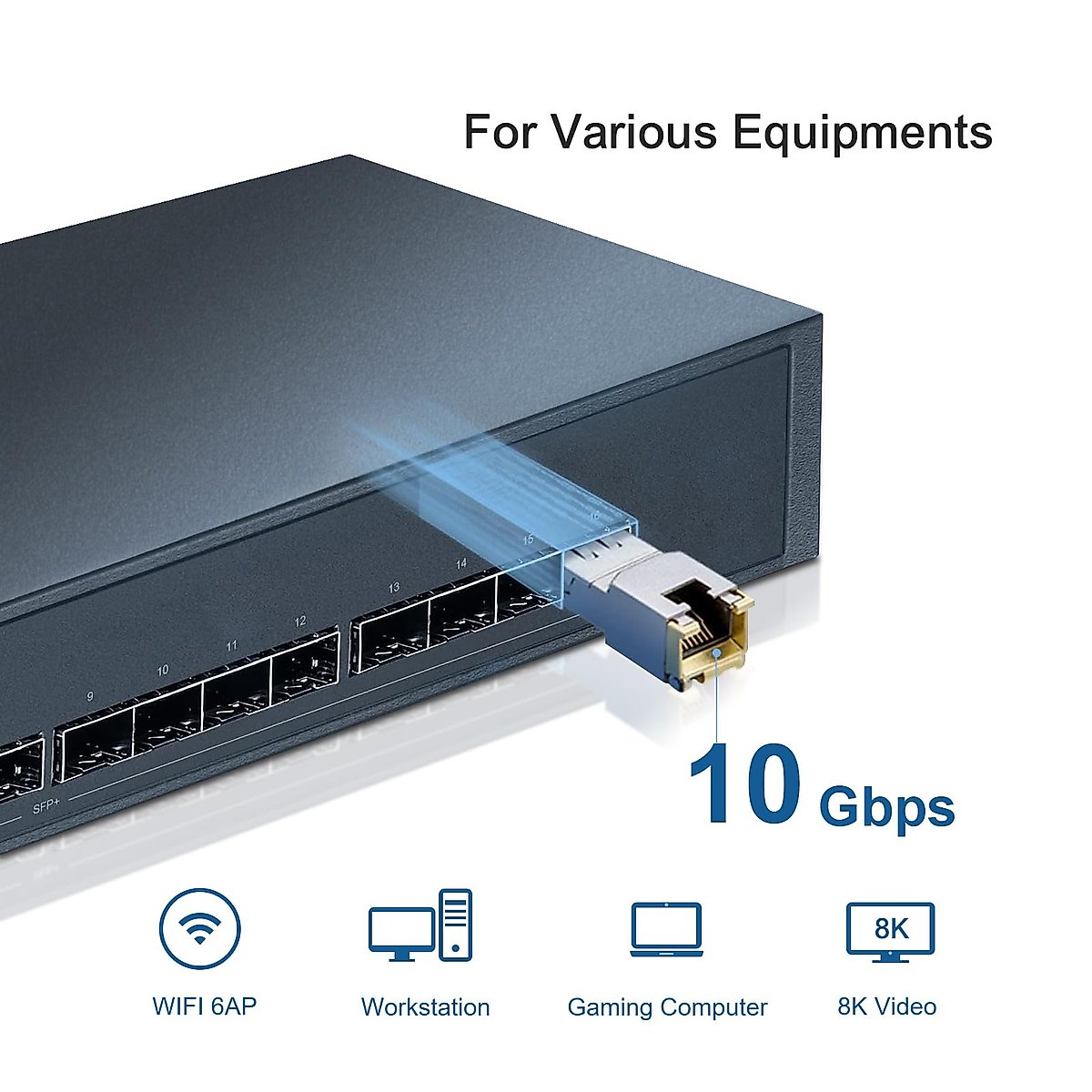 4Pack 10GBASE-T SFP+ to RJ45 Copper Module Mini-GBIC Transceiver for Cisco SFP-10G-T-S, Ubiquiti UF-RJ45-10G , Netgear, Mikrotik, D-Link, Supermicro, TP-Link, Linksys, CAT6A/CAT7, up to 100FT(30M)