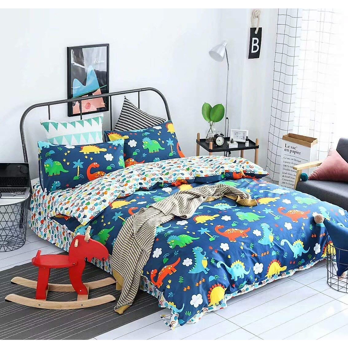 Wellboo Dinosaur Pillow Cases Queen Kids Toddler Green Pillow Shams 20x26 inches Boys Girls Forest Jurassic Pillow Protectors Cute Cartoon Animals Green Pillowcases Set of 2 with Envelope Closure