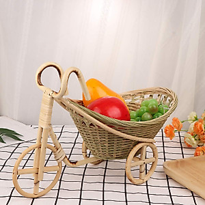 Straw Fruit Basket Bamboo Bread Basket Container Bowl Candy Basket Serving Basket Flower Basket Appetizer Tray Storage Basket Tricycle Design for Fruit Snack Nuts Chip