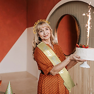 ACO-UINT Gold Birthday Headband Crown, Cute Sash & Tiara Set for Girls, Sweet Birthday Decorations & Gifts