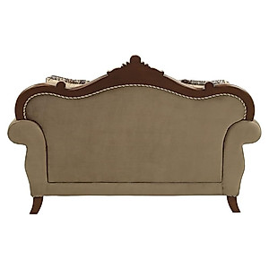 Acme Mehadi Upholstery Rolled Arm Loveseat with Queen Leg in Walnut