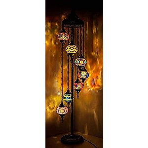 WISHICIOUS – Handmade Turkish Lamp Moroccan Mosaic Floor Lamp, Multicolored 7 Globes Floor Lamp, Turkish lamp