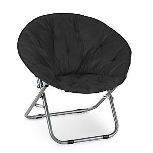 Oversized Moon Chair with Metal Frame, Comfy Chair for Outdoor, Saucer Chair for Courtyard, Cozy Faux Fur Lounge Chair, Black