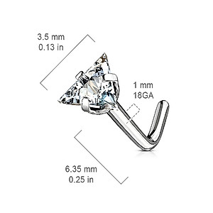 FIFTH CUE Triangle CZ Top 316L Surgical Steel L Bend Stud Nose Ring (18G | 1/4" (6mm) | 3.5mm)