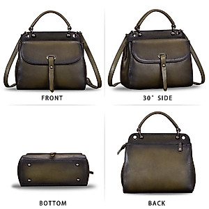 Genuine Leather Crossbody Bag Top-Handle Handbag for Women Vintage Handmade Shoulder Purse (Green)