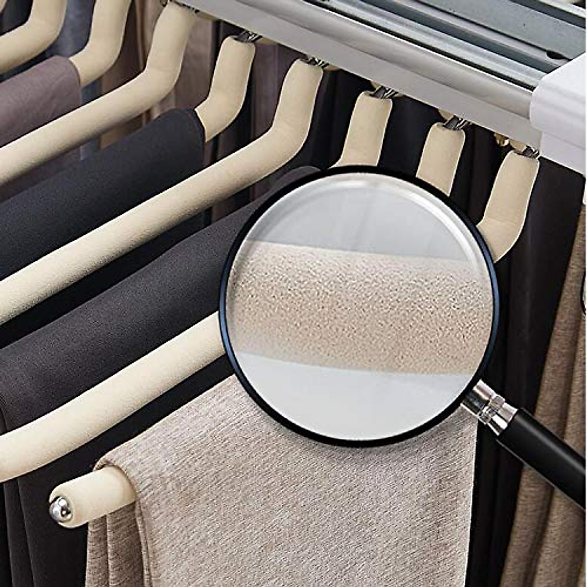 MYOYAY Pull Out Trousers Rack 22 Arms Steel Pull Out Pants Rack Pants Hanger Bar Clothes Organizers for Closet for Space Saving and Storage Maximum Load 33lbs Beige 23.4x18x5.7inch