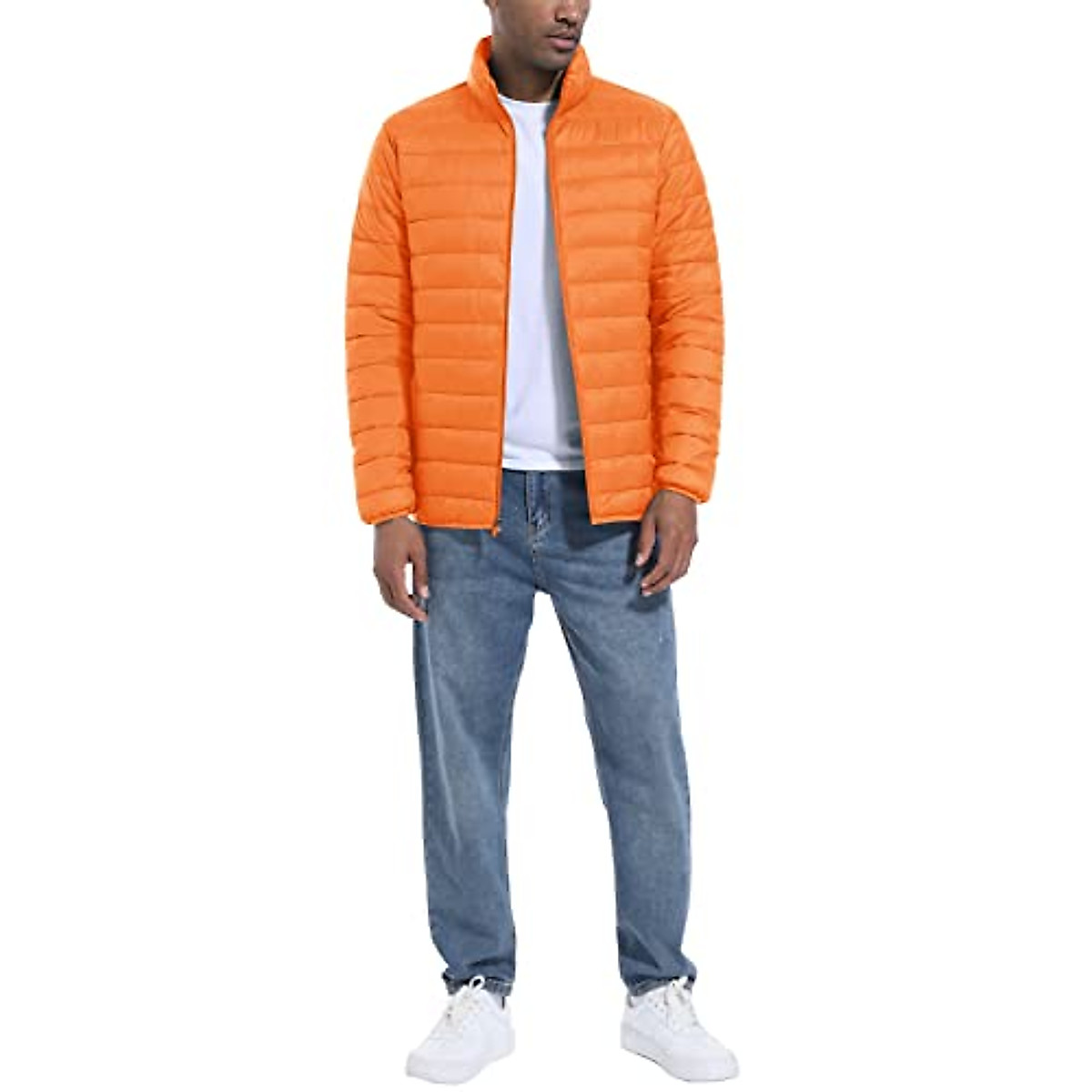 MAGCOMSEN Puffer Jacket Men Packable Down Jacket Lightweight Winter Coats Waterproof Insulated Jacket Orange M