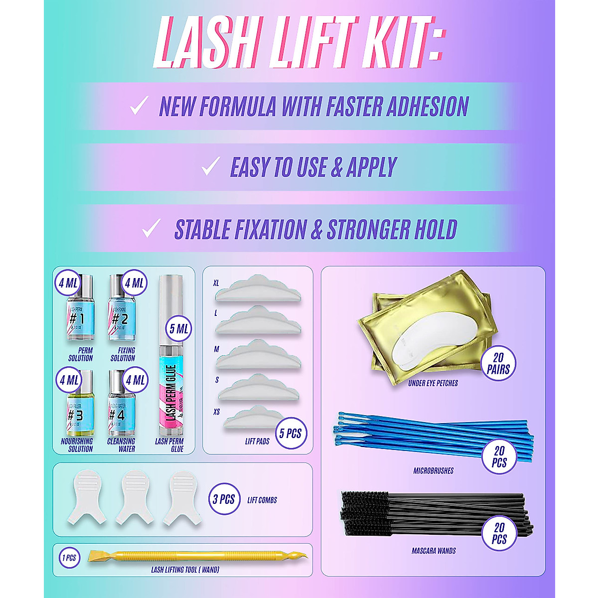 Stacy Lash Lift Kit - Professional Salon Premium Quality Eyelash Perm Curling Lotion & Liquid Full Lifting Set - Eyelash Perming Wave Curling Semi-Permanent