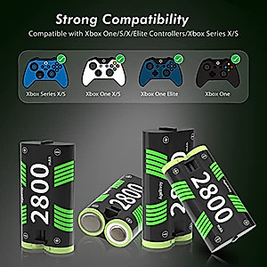Battery Pack for Xbox One, Rechargeable Xbox One Controller Battery Pack with 4 x 2800mAh for Xbox One Series X Battery, Xbox Charging Accessories Kit for Xbox One Series S/X, Xbox One/X/S/Elite