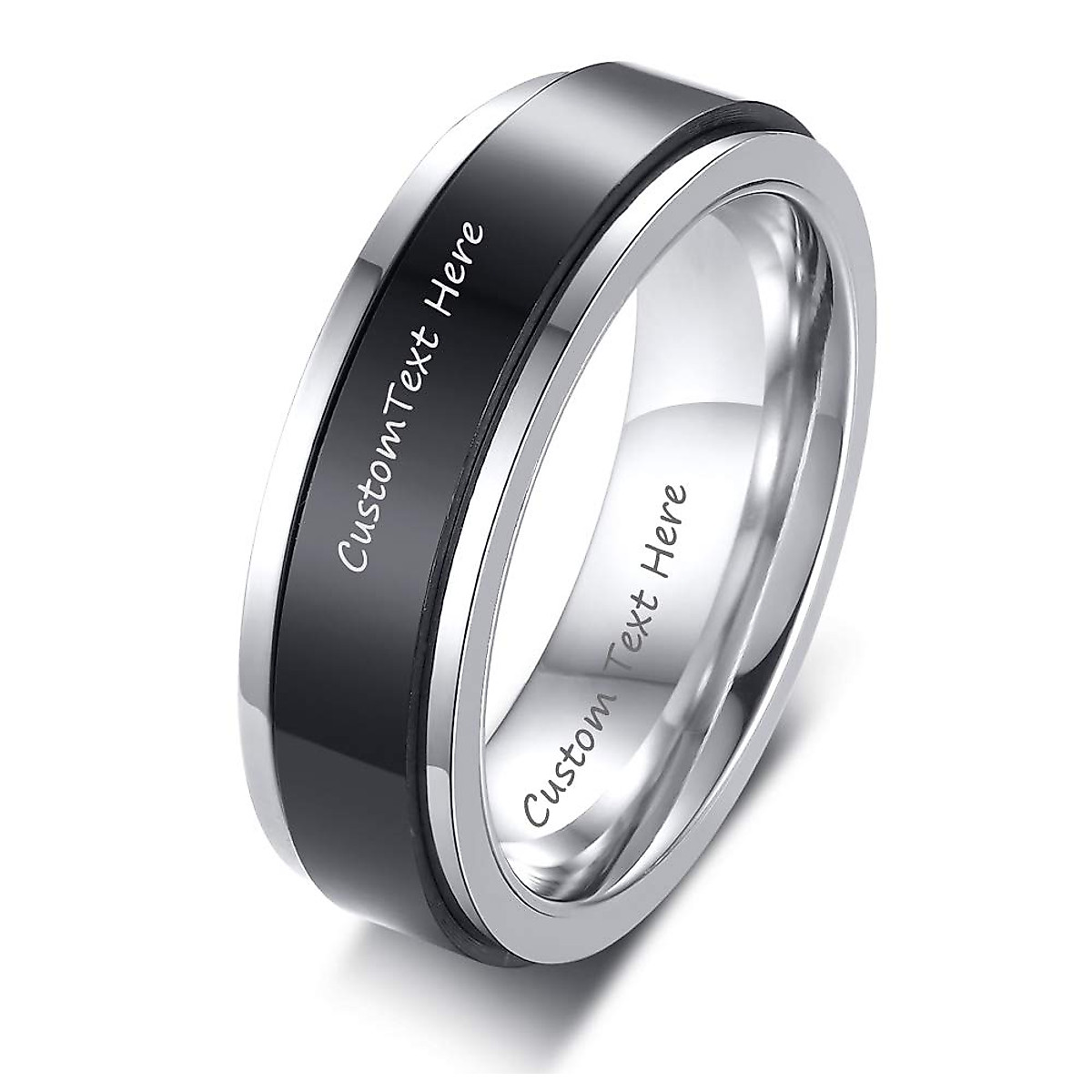 VNOX Personlized 6MM Two-tone Stainless Steel Spinner Rings for Promise Engagement Wedding Bands,Size 7