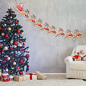 CCINEE 9 PCS Christmas Paper Banners Flags Santa and Reindeers Bunting Garlands for Door Wall Window Hanging Decoration Christmas Party Favor Supplies