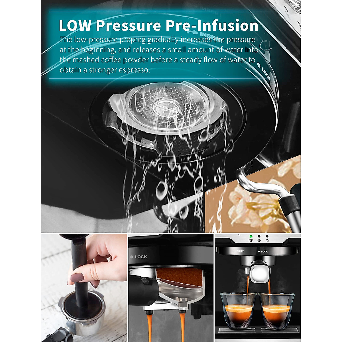 Gevi Espresso Machine 15 Bar Pump Pressure, Cappuccino Coffee Maker with Milk Foaming Steam Wand for Latte, Mocha, Cappuccino, 1.5L Water Tank （Carbon Black）