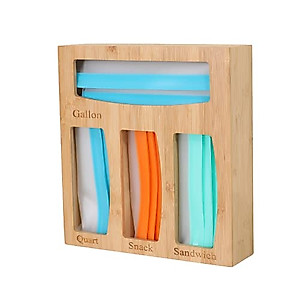 Ziplock Bag Organizer- Drawer Organizer for bags-Food Storage Bag Holder - Baggie Container for Gallon, Sandwich, Quart and Snack Variety Size Bags - Cabinet Organizer for Ziplock Bags