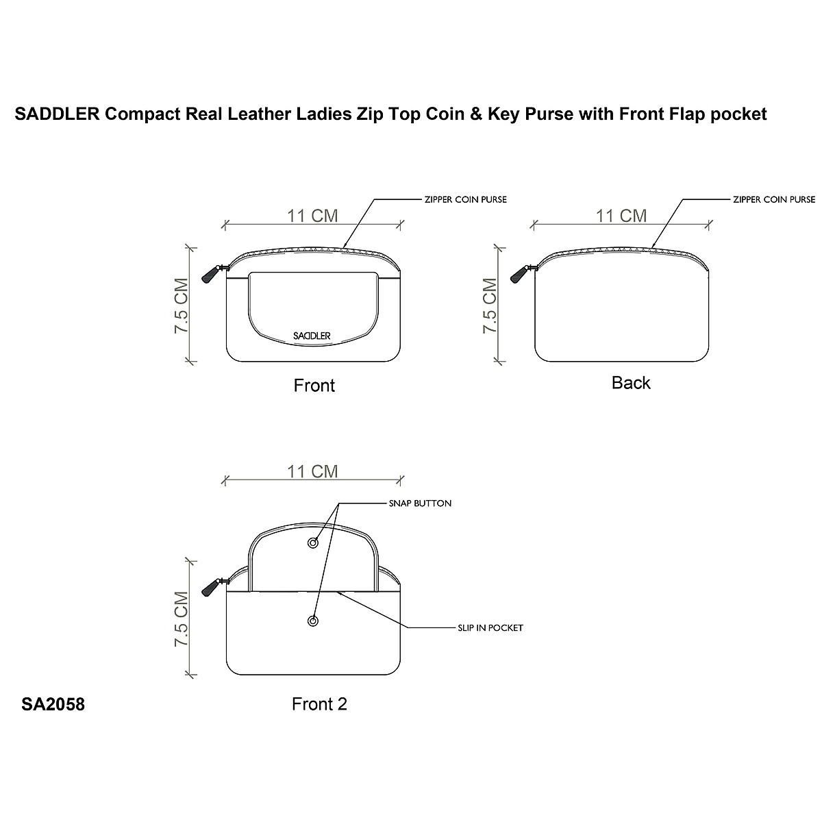 SADDLER Womens Luxurious Leather Zip Top Coin Purse | Designer Ladies Change Pouch with Key Ring |Gift Boxed - Black - Magenta