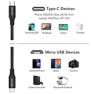 AGVEE 2 Pack 3ft USB-C OTG to Micro USB Cable, Braided Charger Data Sync Cord Charging Wire Adapter for Samsung Galaxy S7 S6, J7, J3, LG, PS4, Kindle, PS4 Xbox Controller, Android Phone, Black