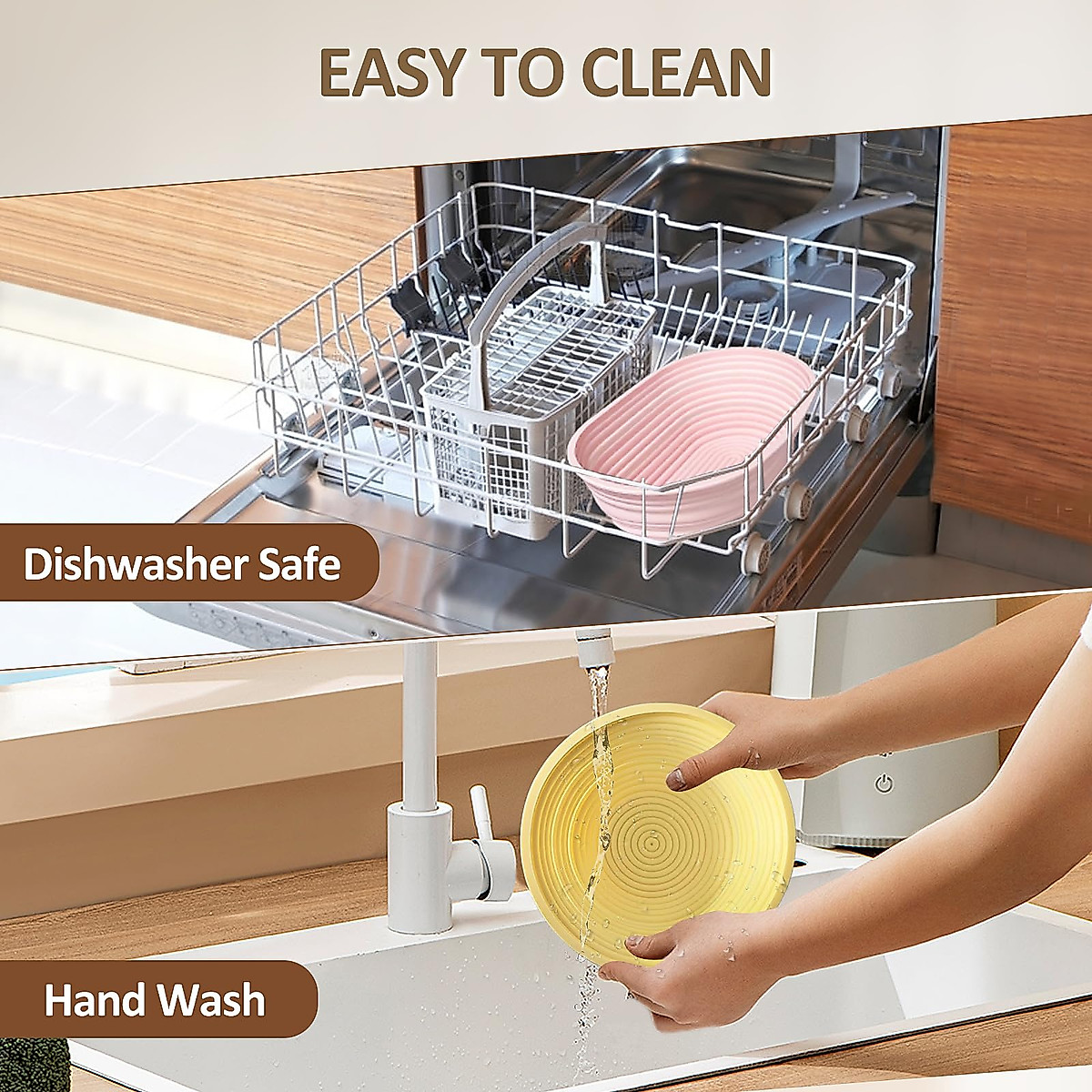 YCQQPRO Silicone Banneton Bread Proofing Basket for Sourdough, 9" & 10" Sourdough Bread Baking Supplies, Sourdough Starter Kit, Bread Making Supplies Tools, Bread Baskets Set (Round & Oval)