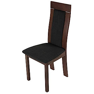 Cortesi Home Tia Walnut Finish Dining Chair in Charcoal Fabric, Set of 2, Brown