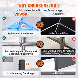 VEVOR Carport, 10x20ft Heavy Duty Car Canopy, Portable Garage with Roll-up Ventilated Windows & Removable Sidewalls, UV Resistant Waterproof All-Season Tarp for SUV, F150, Car, Truck, Boat, White