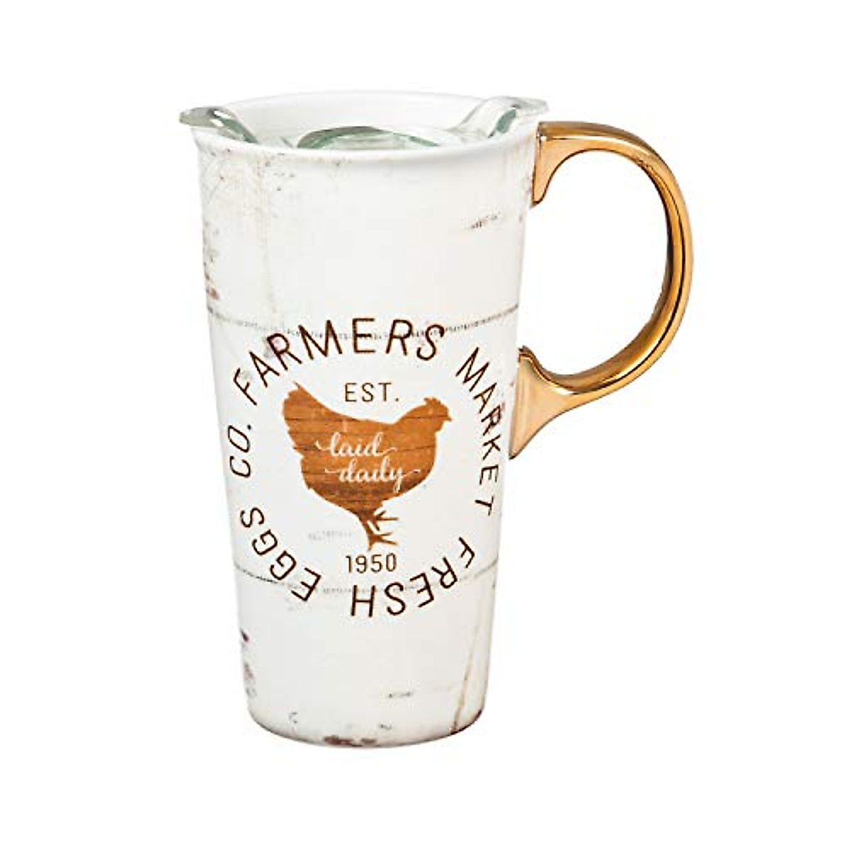 Cypress Home Farmhouse Chic Travel Mug - Farmers Market Ceramic Travel Cup - 5 x 7 x 4 Inches Insulated Coffee Tea Travel Cup