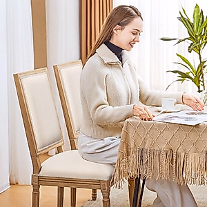 Furniliving French Country Dining Chairs Set of 2, Upholstered Dining Room Chairs with Back Farmhouse Kitchen Chairs for Living Room, Kitchen, Restaurant (Beige-Square)