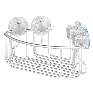 iDesign Metro Rustproof Aluminum Turn-N-Lock Suction, Bathroom Shower Corner Basket for Shampoo, Conditioner, Soap - Silver