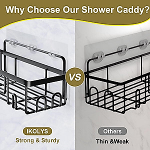IKOLYS Shower Caddy 2 Packs, Bathroom Shower Organizer Adhesive Shower Basket, Rustproof Stainless Steel Bathroom Shower Storage and Home Decor, Shower Shelf for Bathroom and Kitchen - Black