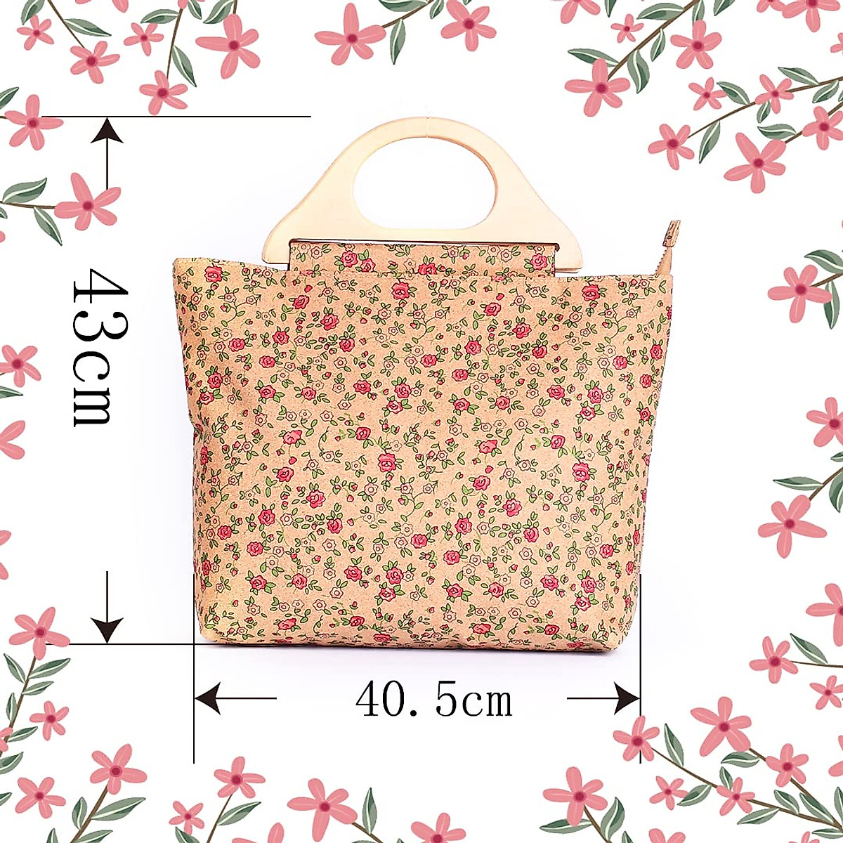 MANISHO Cork Totes Handbag for Women Ladies Pretty Vegan Tote Eco-friendly Handle Bag Roomy Clutch Flower Beauty of Nature