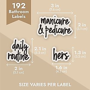 Talented Kitchen 192 Preprinted Bathroom Labels for Containers - Black Script Stickers for Organizer Bins, Bath, Beauty Canisters, and Makeup Storage Organization (Water Resistant)