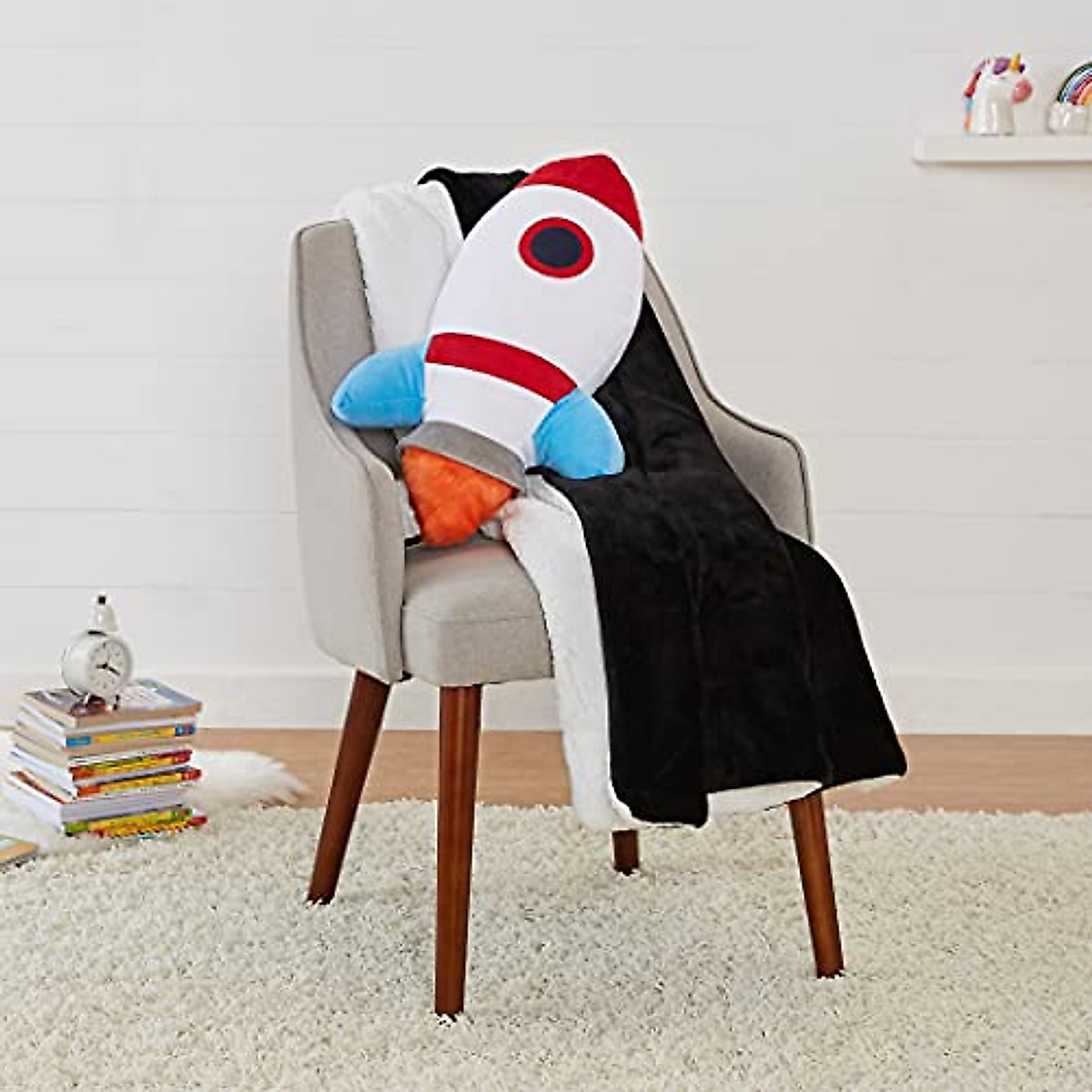 Amazon Basics Kids Room Décor, Space Rockets Decorative Pillow - Spaceship, Polyester, Assorted, 16.5" x 4"