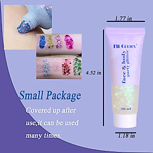 2Pcs White Face&Body Glitter Gel Long Lasting, Unicorn Makeup Face Glitter for Hair Face Nail, Temporary Tattoo for Party Favors Concert Festival, Little Mermaid Sequins White Chunky Body Glitter