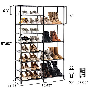 YOUDENOVA Shoe Rack, 9 Tier Shoe Rack Storage for Closet Entryway, Non-Woven Fabric Large Shoe Shelf,Stackable Shoes Organizer for Boots (Black)