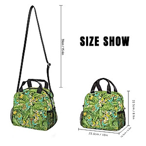 Yrindyiz Tropical Parrot Lunch Box, Reusable Palm Leaf Lunch Bag Thermal Lunch Box with Adjustable Shoulder Strap Tote Bag for Boys Girls Women Men