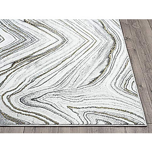 Abani Rugs Contemporary Granite Grey & Gold Bedroom Rug - Modern Swirl Design Non-Shedding 6' x 9' Area Rug