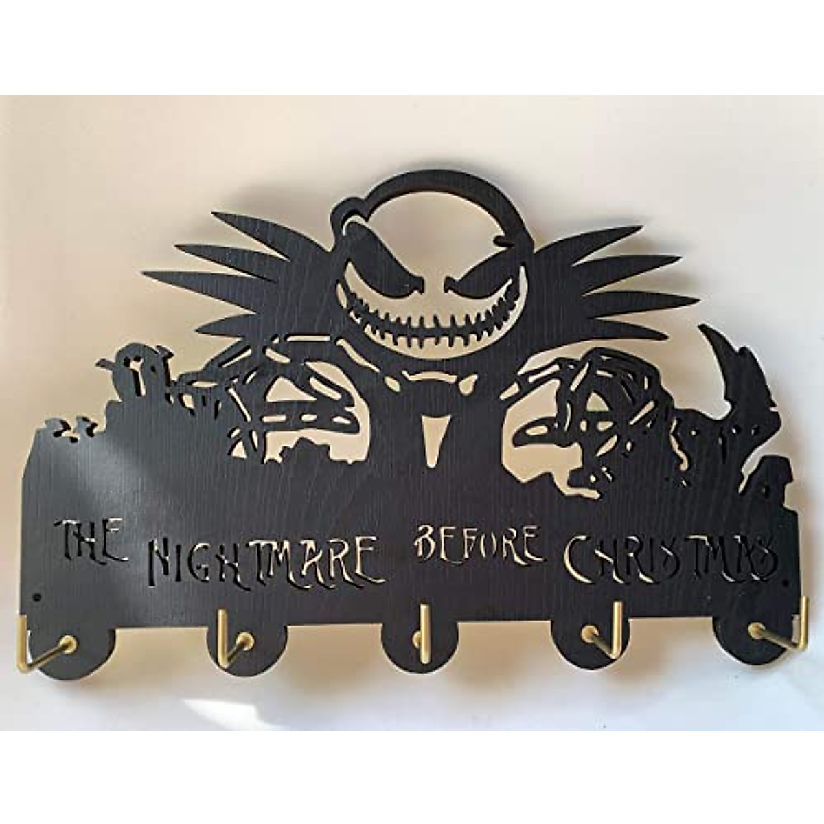 The Nightmare Before Christmas Hooks-Jack Skellington Decor Wall Hooks,Wall Décor,Coat Hooks,Key Holder,Key Hanger for Wall、Entryway and Kitchen-11.8×7.8Inch、 Black 、Eco-Wood