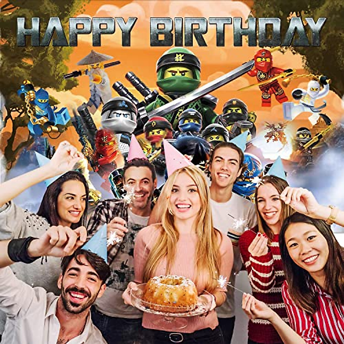 Ninjago Backdrop for Birthday Party Decorations Ninja Themed Happy Birthday Photo Backdrop The Shinobi Party Supplies 59" x 39" Includes Shoot Photo Backgrounds Props for Boys and Kids