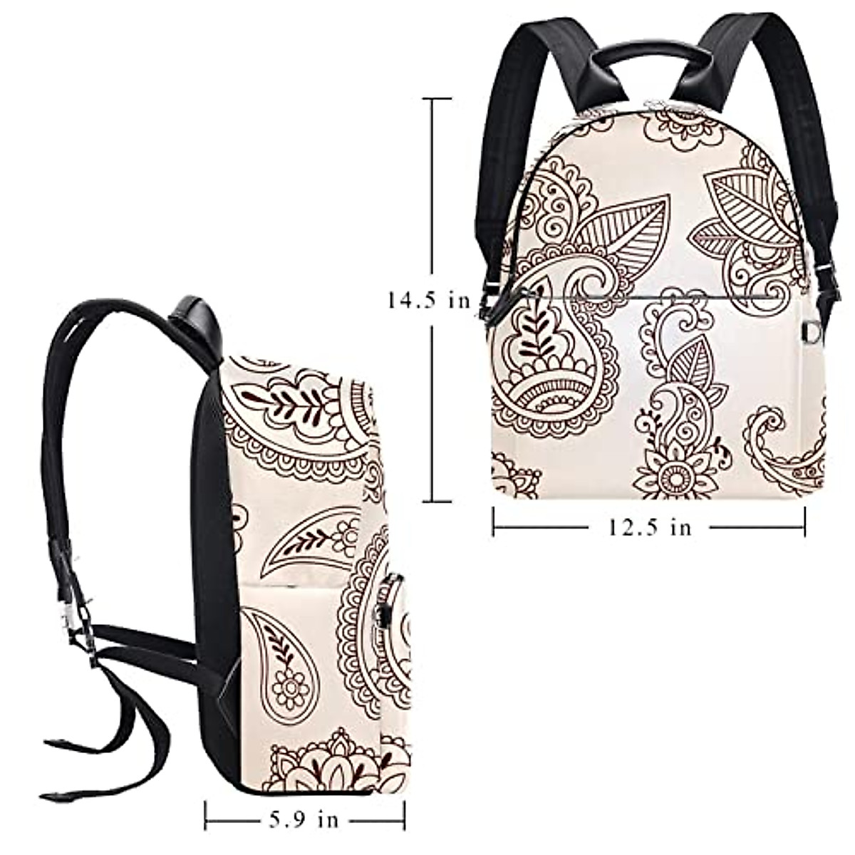 Bookbags for Boys Girls Travel Leather Backpack for Men Women, Paisley floral texture pattern