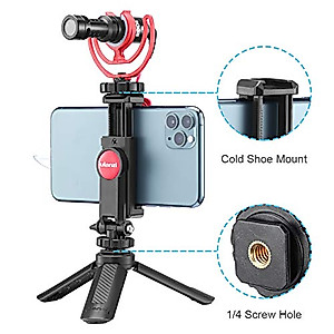 ULANZI Universal Phone Tripod Mount with Cold Shoe Mount, Rotates and Adjustable Clamp Holder Smartphone Clip Adapter for iPhone 11 Pro Max X XR Xs Max 8 7 Plus Samsung Galaxy s10 s9 Note10 Google