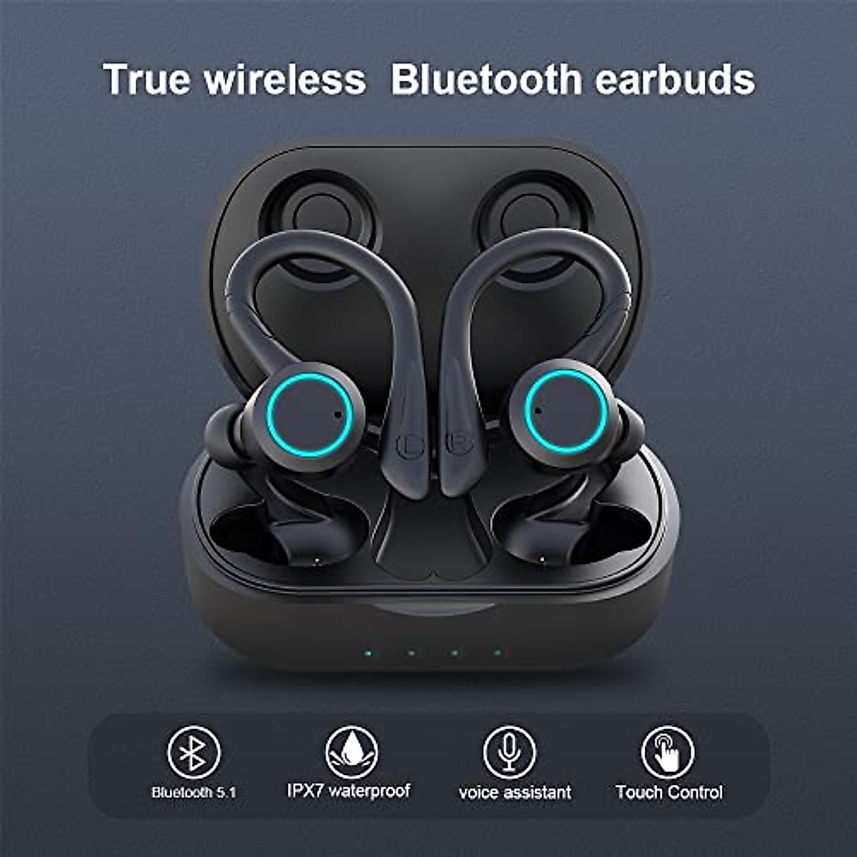 APEKX True Wireless Headphones, Update 5.1 Auto Pairing Touch Control HiFi Stereo Sound in-Ear Earphones Binaural Call Headset with Built-in Mic and Charging Case for Sports Running Black