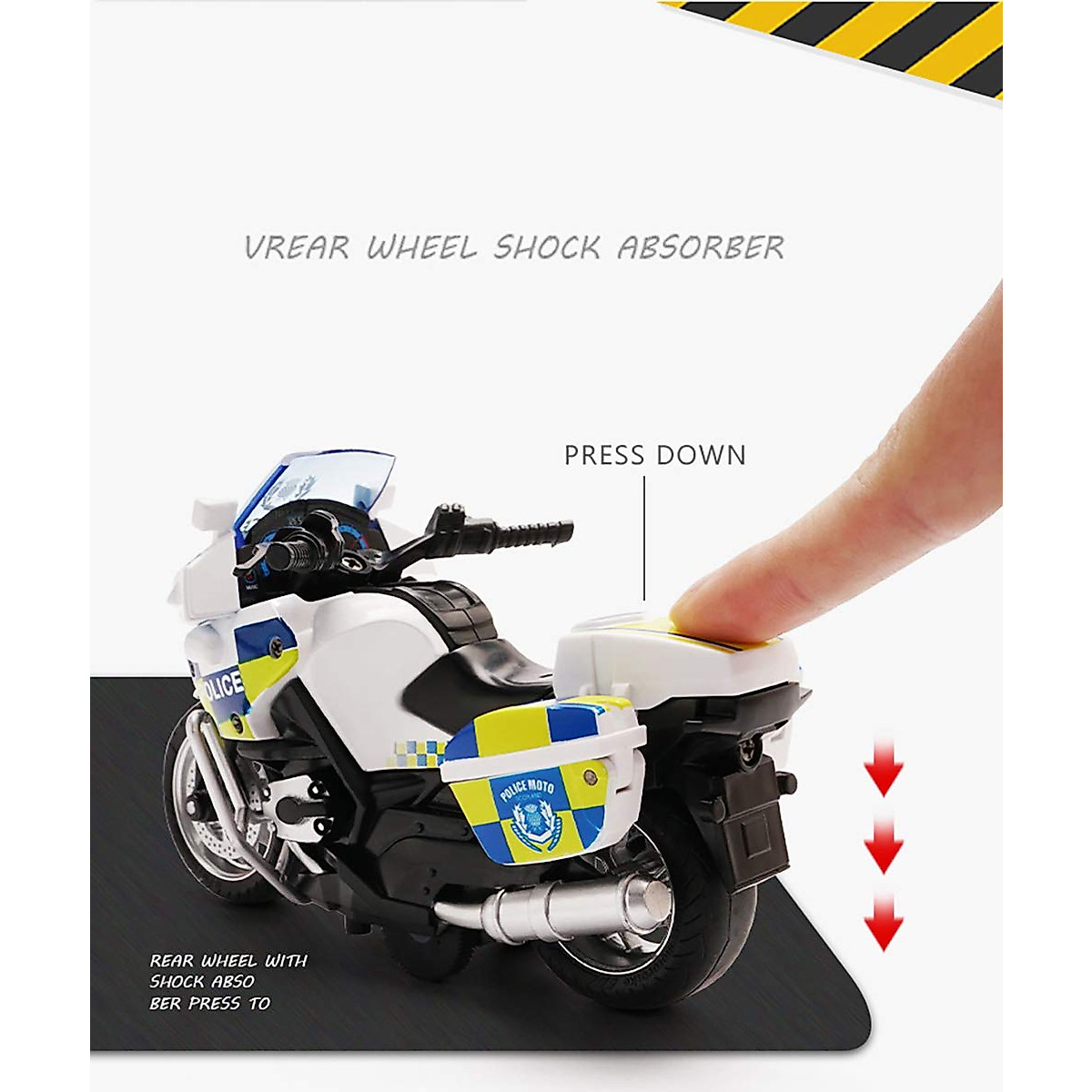 MING YING 66 Police Motorcycle Toy - Pull Back Toy Motorcycle with Sound and Light Toy,Toy Motorcycles for Boy,Toys for 3-9 Year Old Boys (White)