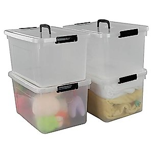 Begale 17.5 Quart Plastic Large Storage Container, Clear Latch Bin with Handle and Lid, 4-Pack