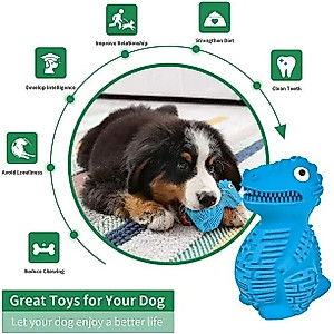 WapaW Dog Toys, Indestructible Squeaky Dog Chew Toys for Aggressive Chewer, Tough Dog Toothbrush Toy, Dinosaur Design Rubber Treat Dispenser Toy for Small Medium Large Dogs (Pink, Dinosaur)