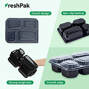 FRESHPAK Meal Prep Container, 4 Compartment 40-Pack To Go Containers with Lids Reusable BPA Free Microwave and Freezer Safe Bento Boxes Ideal for Portion Control and Food Storage(34oz)