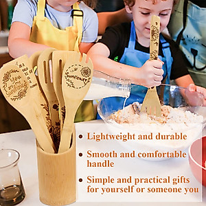 Wooden Spoons for Cooking, 6PCS Sunflower Burned Engraved Bamboo Spoons Set, Sunflower Kitchen Decor and Accessories, Sunflowes Cooking Utensil Gifts Ideas for Housewarming Wedding Birthday Shower