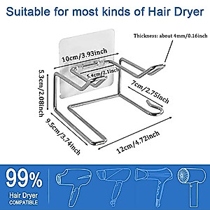Hair Dryer Holder Wall Mounted Self Adhesive Blow Dryer Holder Stainless Steel Hair Dryer Rack Holder Silber Punching Free Shelf Storage for Bathroom/Bedroom/Washroom