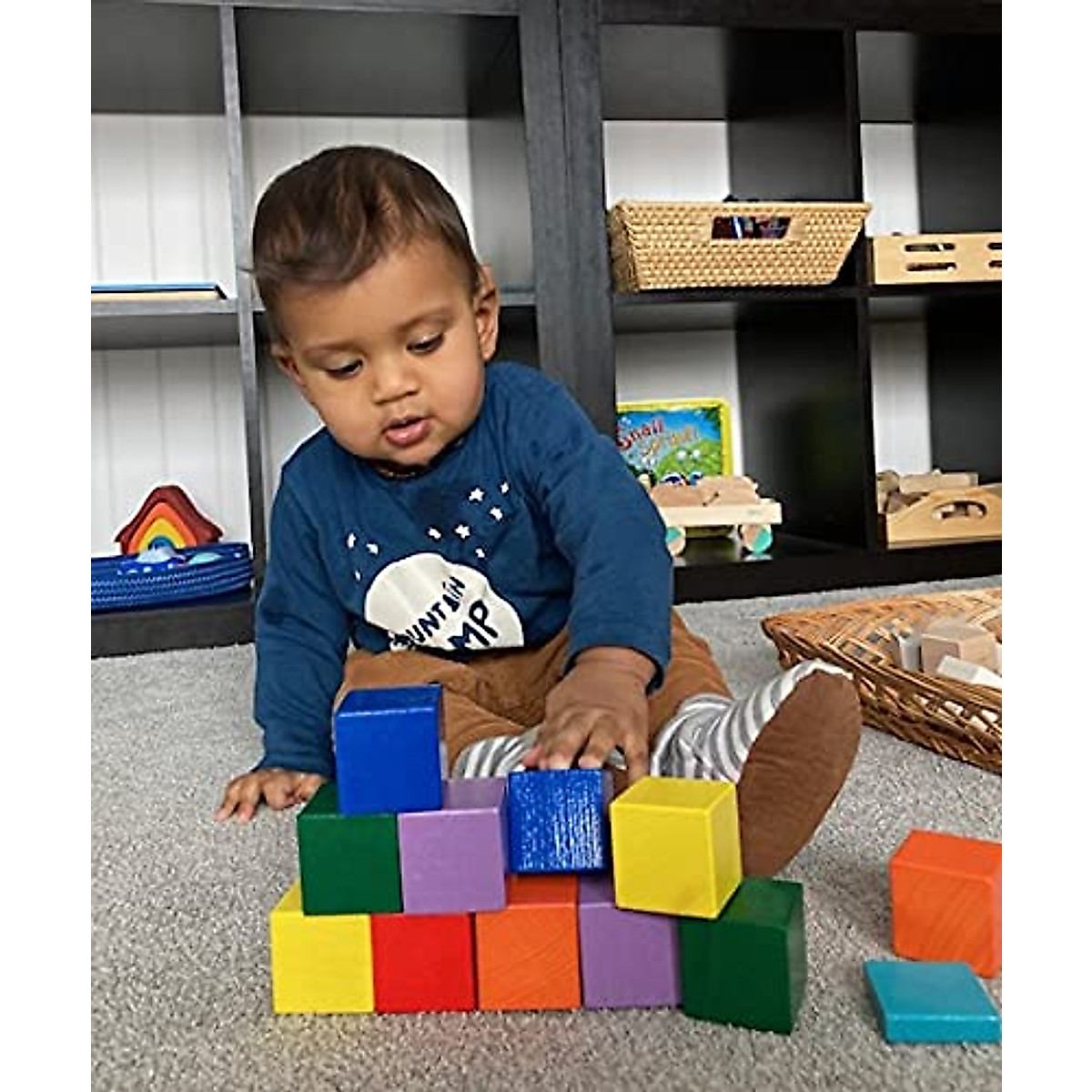 HABA Baby's First Basic Block Set - 12 Colorful Wooden Cubes (Made in Germany)